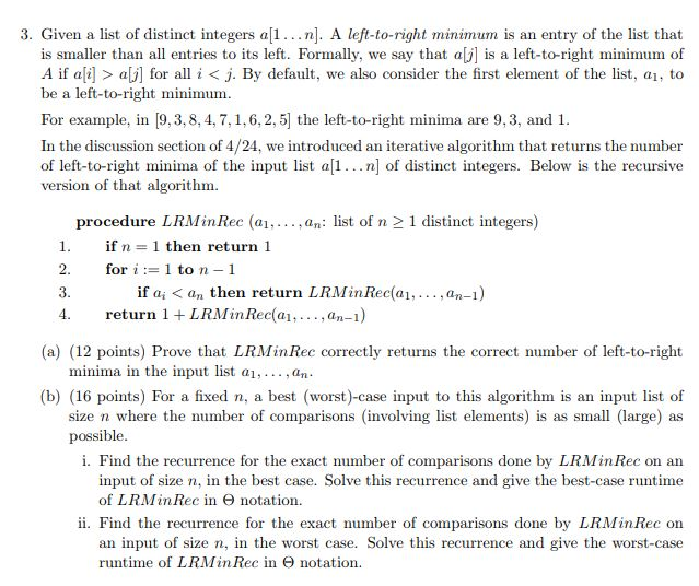 3. Given a list of distinct integers a1...n]. A | Chegg.com