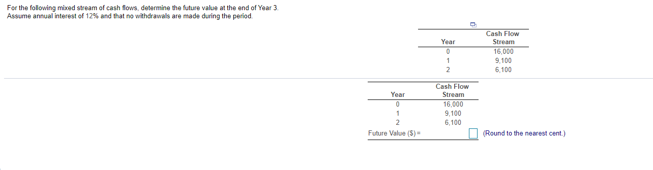 Solved For the following mixed stream of cash flows, | Chegg.com