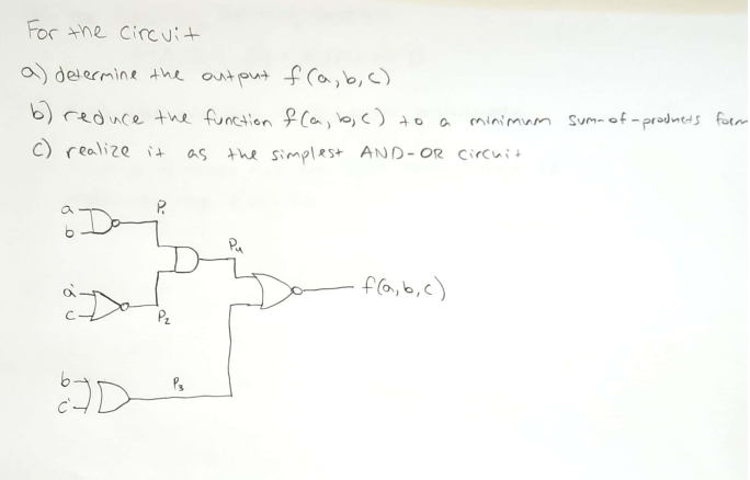 Solved For the circvit a) determine the output f(a,b,c) b) | Chegg.com