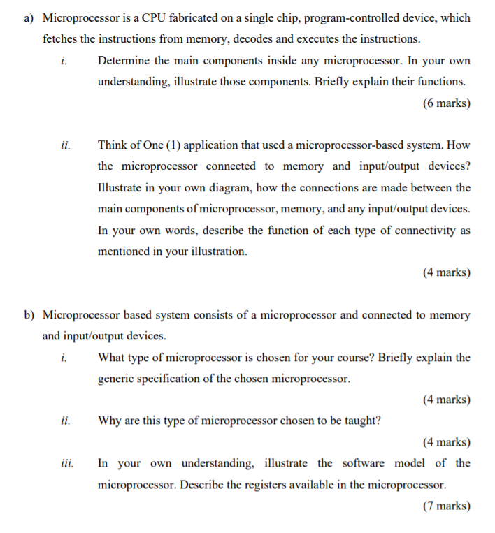 Solved a) Microprocessor is a CPU fabricated on a single | Chegg.com