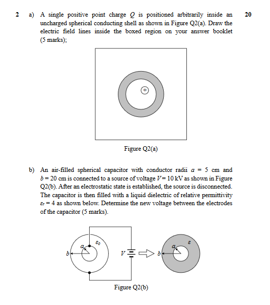 Solved 2 20 a) A single positive point charge is positioned | Chegg.com