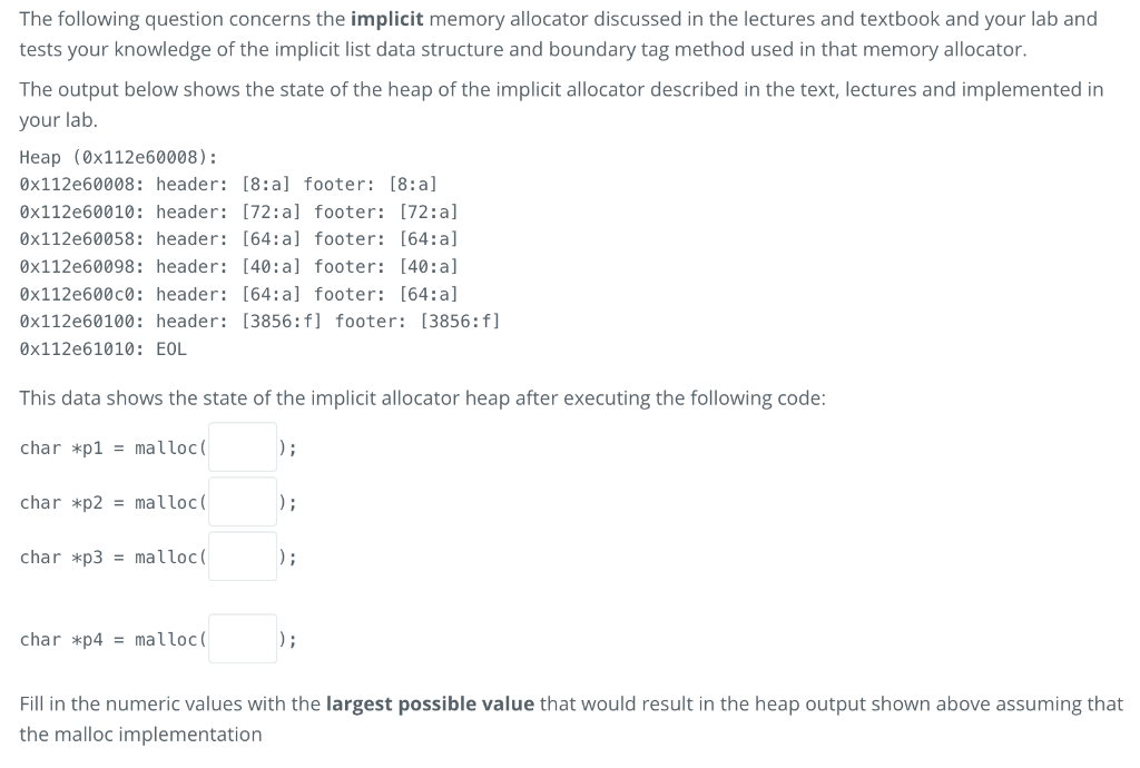 Solved The following question concerns the implicit memory | Chegg.com