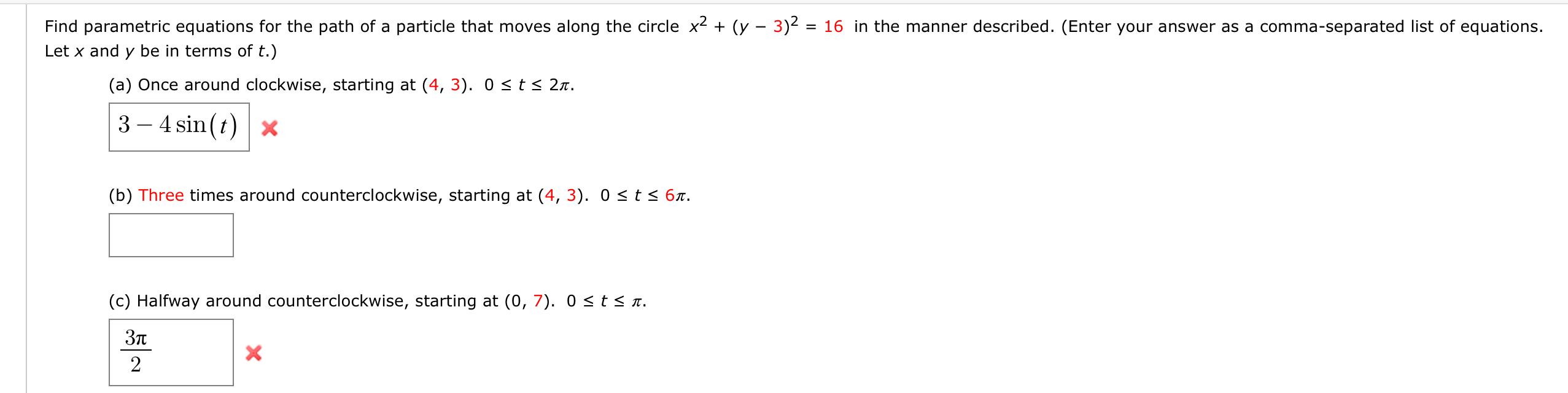Solved Find parametric equations for the path of a particle | Chegg.com