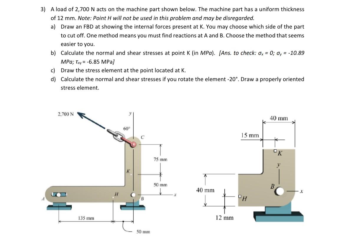 Solved A load of 2,700 N acts on the machine part shown | Chegg.com