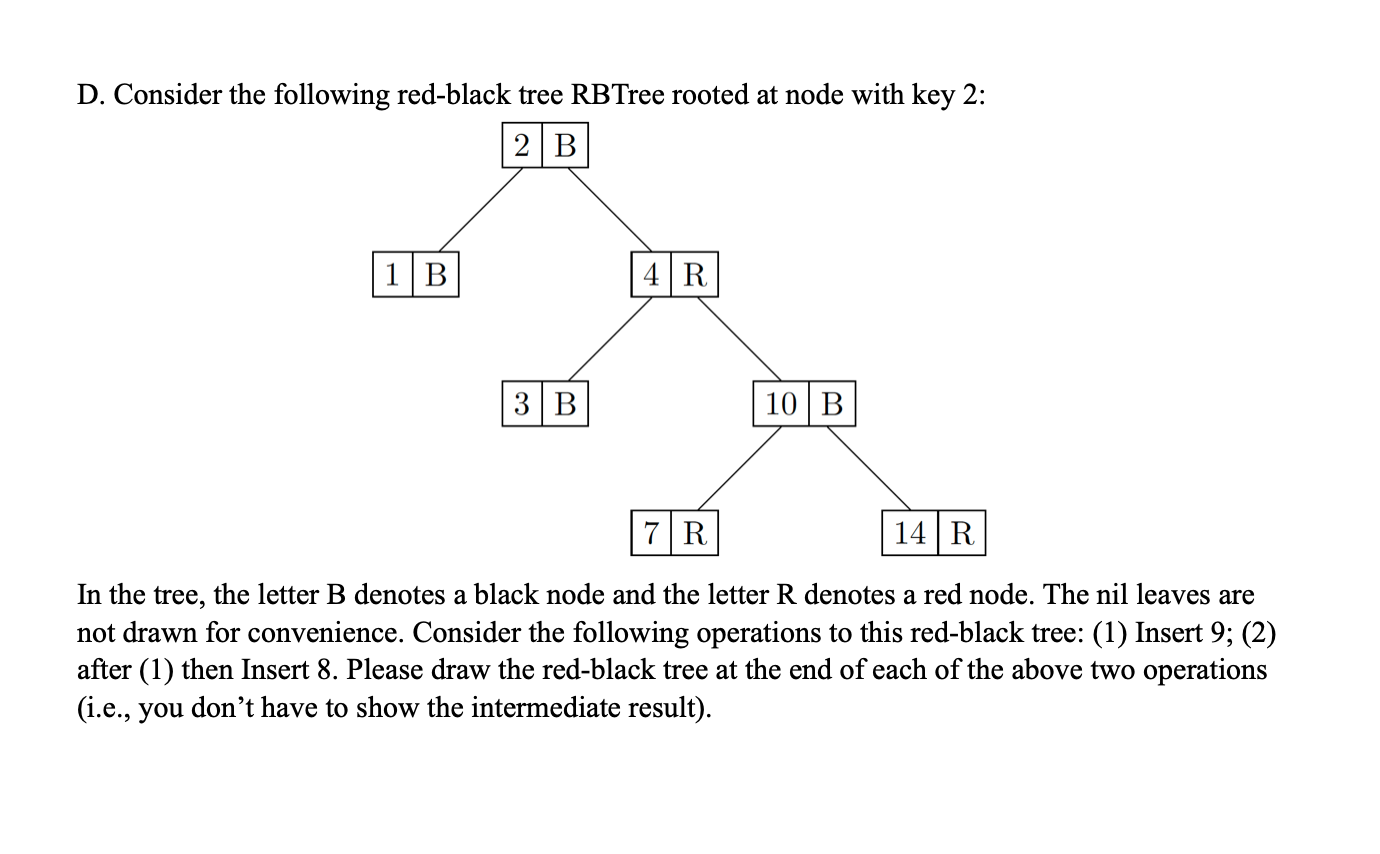 Solved D. Consider the following red-black tree RBTree | Chegg.com