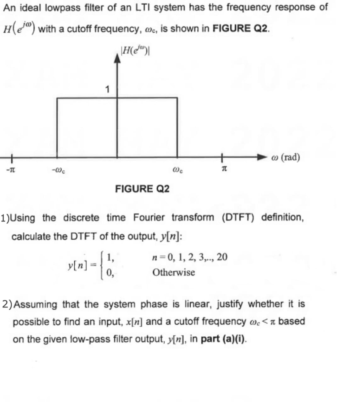 Solved An ideal lowpass filter of an LTI system has the | Chegg.com