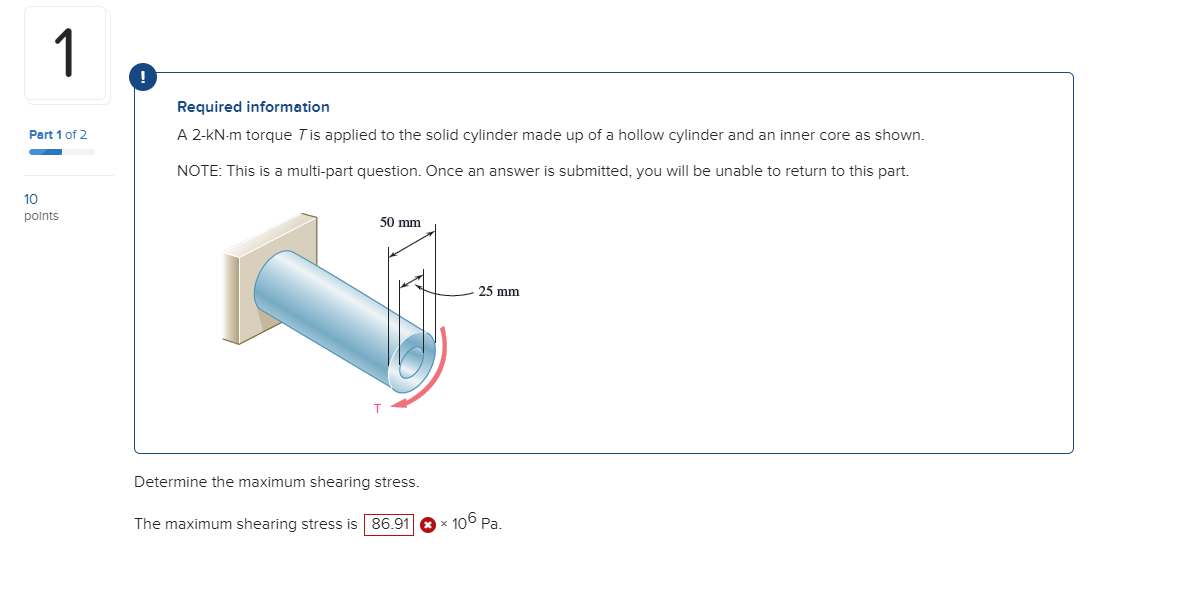 Solved A 2-kN·m torque T is applied to the solid cylinder | Chegg.com