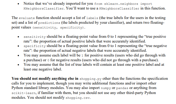Solved Write an AI to predict whether online shopping | Chegg.com