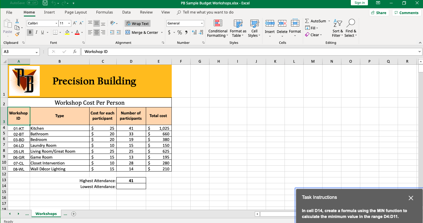Solved AutoSave Off H PB Sample Budget Workshops.xlsx - | Chegg.com