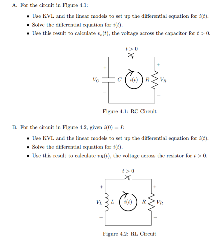 Solved A. For the circuit in Figure 4.1 Use KVL and the | Chegg.com