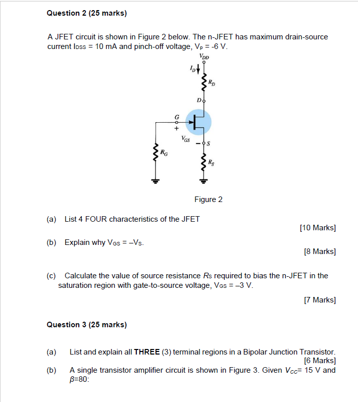 Solved A JFET circuit is shown in Figure 2 below. The n-JFET | Chegg.com
