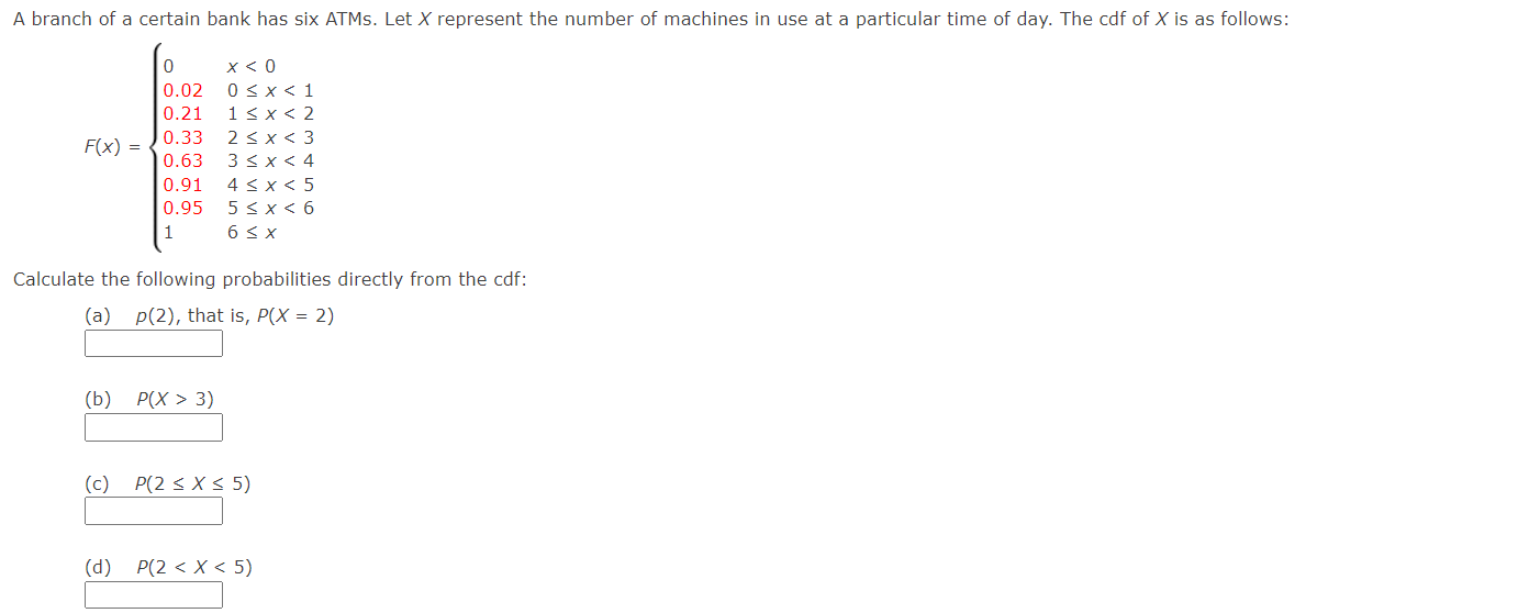 Solved A branch of a certain bank has six ATMs. Let X | Chegg.com