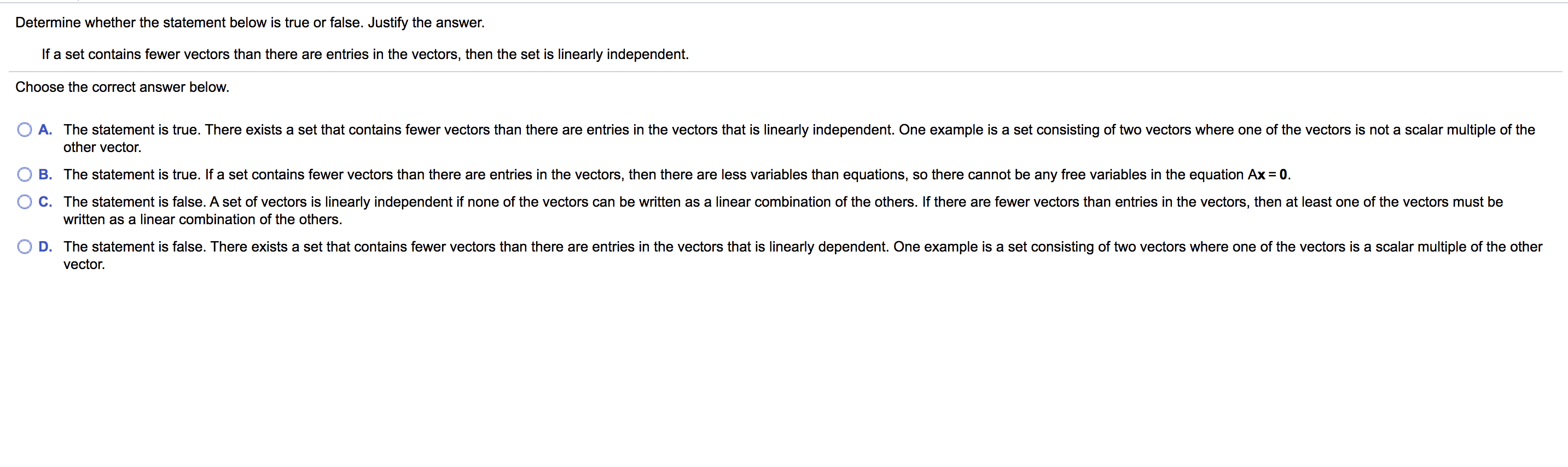 Solved Determine whether the statement below is true or | Chegg.com