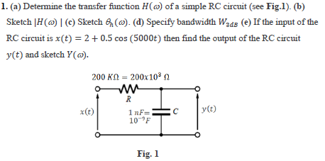 Solved 1. (a) Determine the transfer function () of a simple | Chegg.com