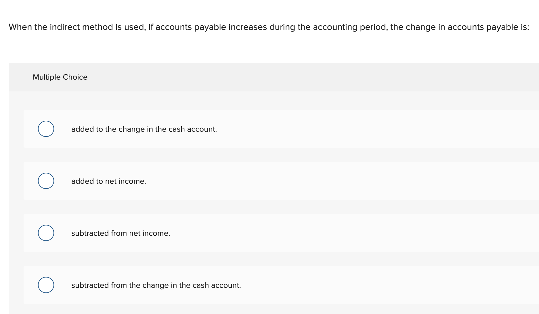 Solved When the indirect method is used, if accounts payable | Chegg.com
