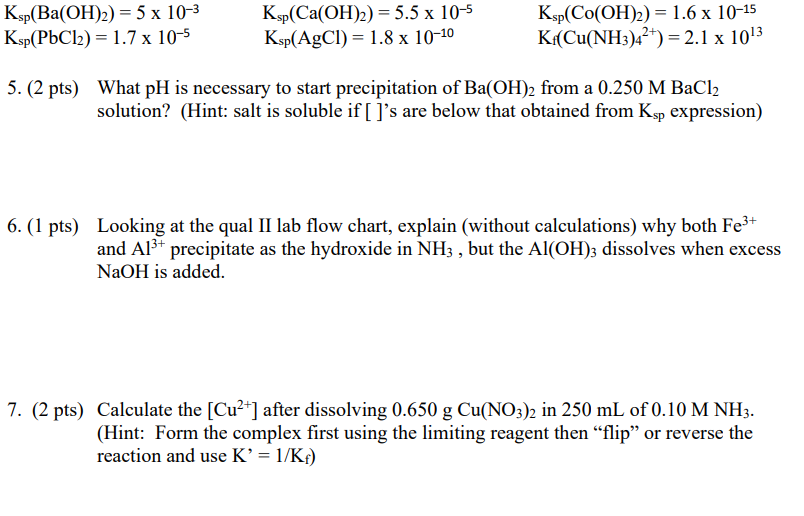 Solved Ksp(Ba(OH)2) = 5 x 10-3 Ksp(PbCl2) = 1.7 x 10-5 | Chegg.com