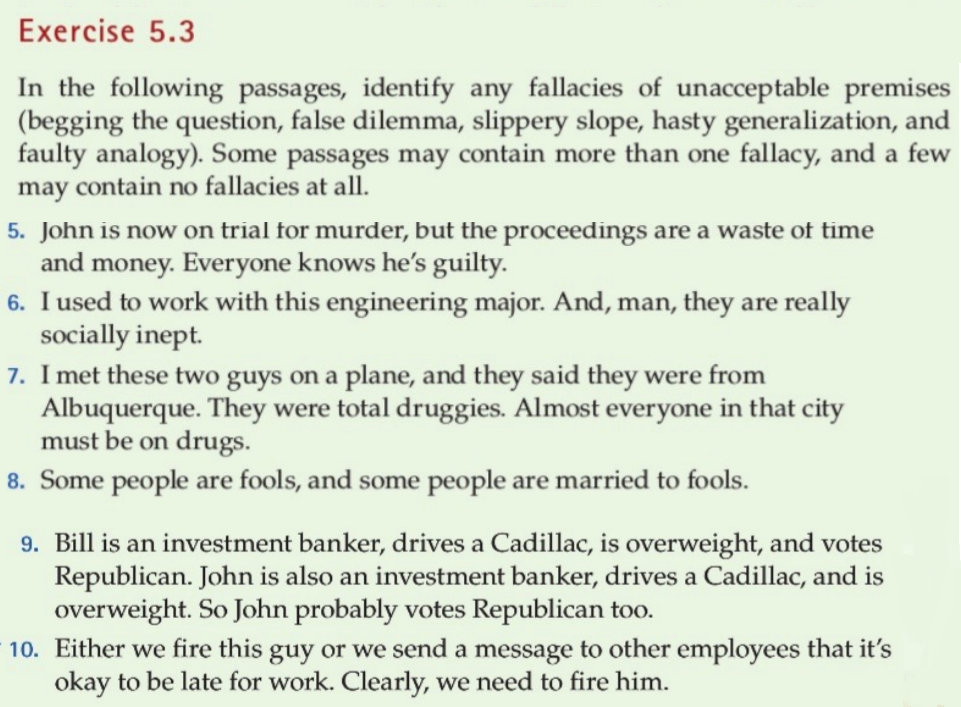 Solved Exercise 5.3 In the following passages, identify any | Chegg.com