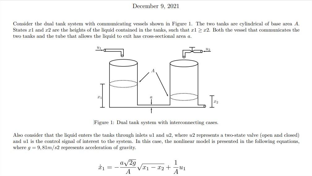 December 9, 2021 Consider the dual tank system with | Chegg.com