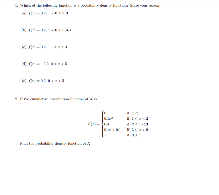 Solved 1. Which of the following function is a probability | Chegg.com