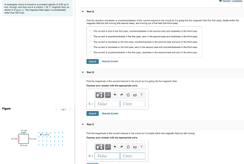 Solved 1 Review Constants A rectangular circuit is moved at | Chegg.com