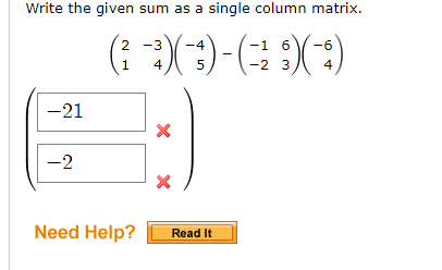 Solved Write the given sum as a single column matrix. | Chegg.com