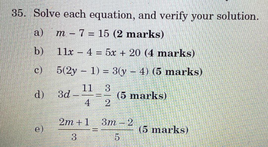 Solved 35. Solve each equation, and verify your solution. a) | Chegg.com