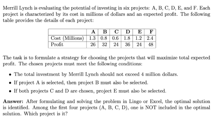 Solved Merrill Lynch is evaluating the potential of | Chegg.com