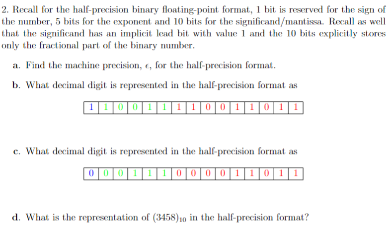 Solved 2. Recall for the half-precision binary | Chegg.com