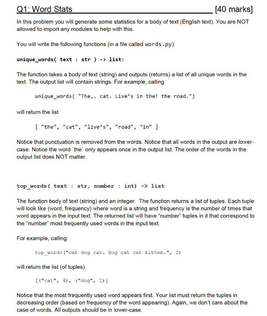 Solved Q1: Word Stats [40 marks] In this problem you will | Chegg.com