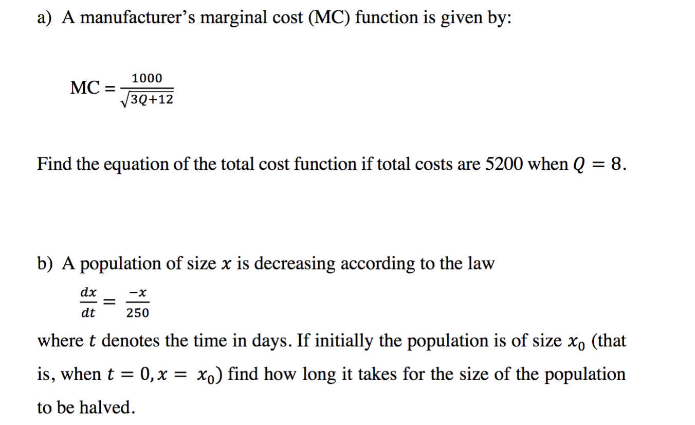 Solved a) A manufacturer's marginal cost (MC) function is | Chegg.com