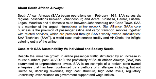 Solved About South African Airways: South African Airways | Chegg.com