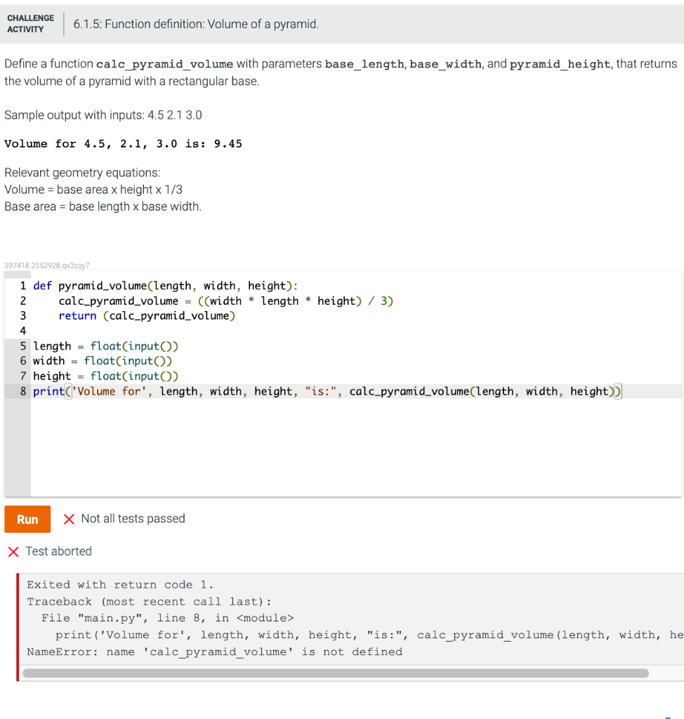 Solved CHALLENGE ACTIVITY 6.1.5: Function definition: Volume | Chegg.com Solved CHALLENGE ACTIVITY 6.1.5: Function definition: Volume | Chegg.com