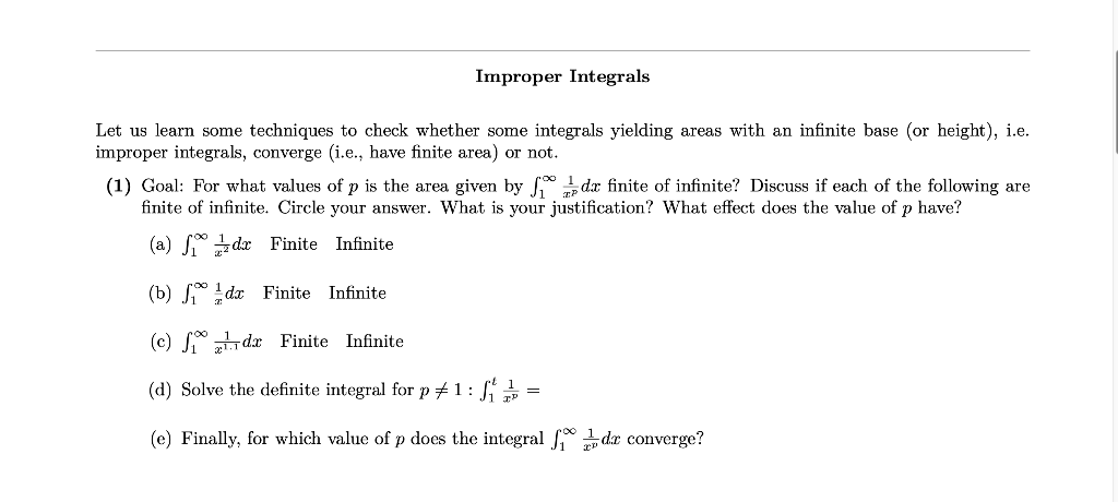 Solved Improper Integrals Let us learn some techniques to | Chegg.com