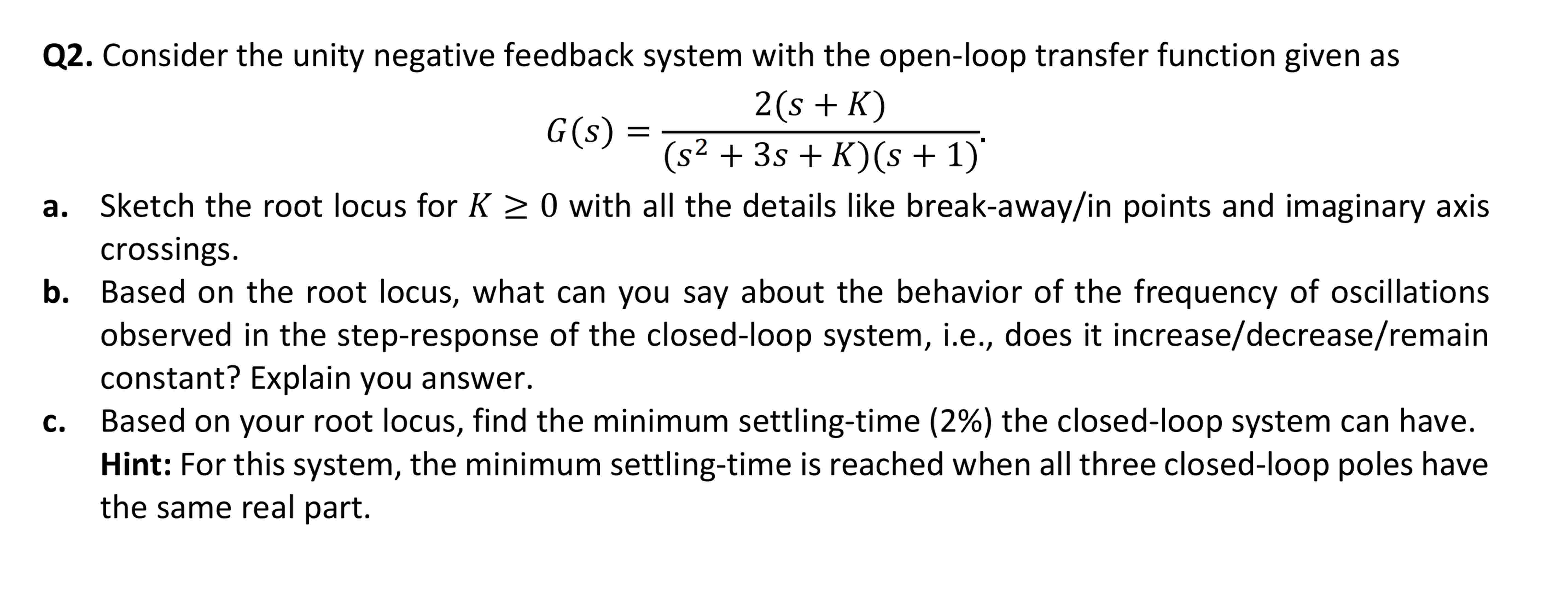 Solved Q2. ﻿Consider the unity negative feedback system with | Chegg.com