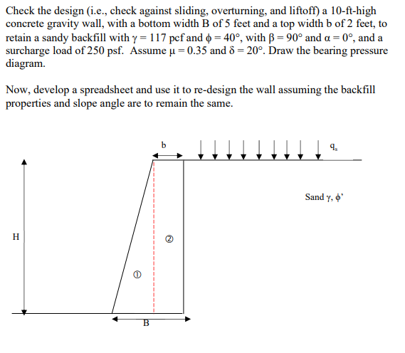 Solved Check the design (i.e., check against sliding, | Chegg.com