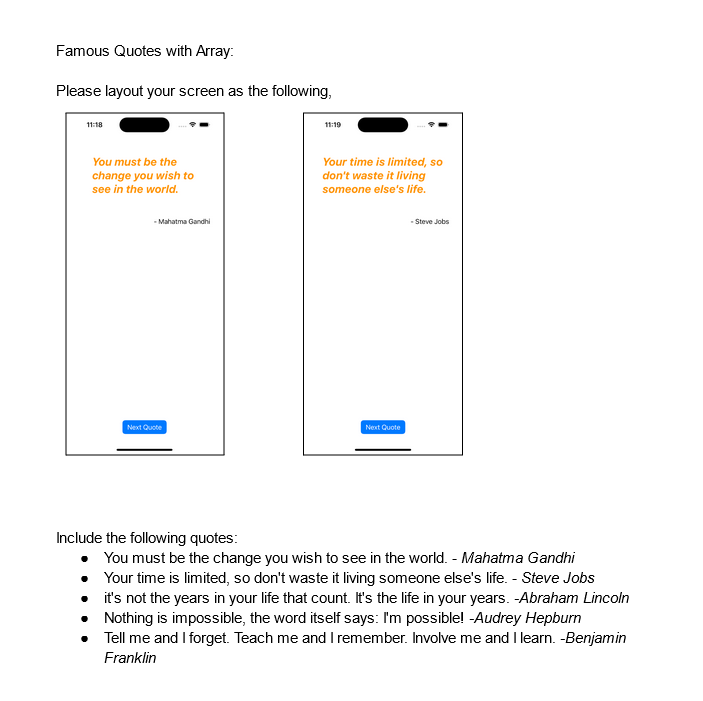 Solved Famous Quotes with Array: Please layout your screen | Chegg.com
