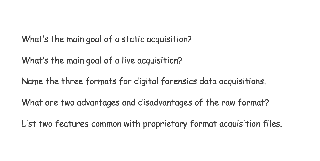 Solved What's the main goal of a static acquisition? What's | Chegg.com