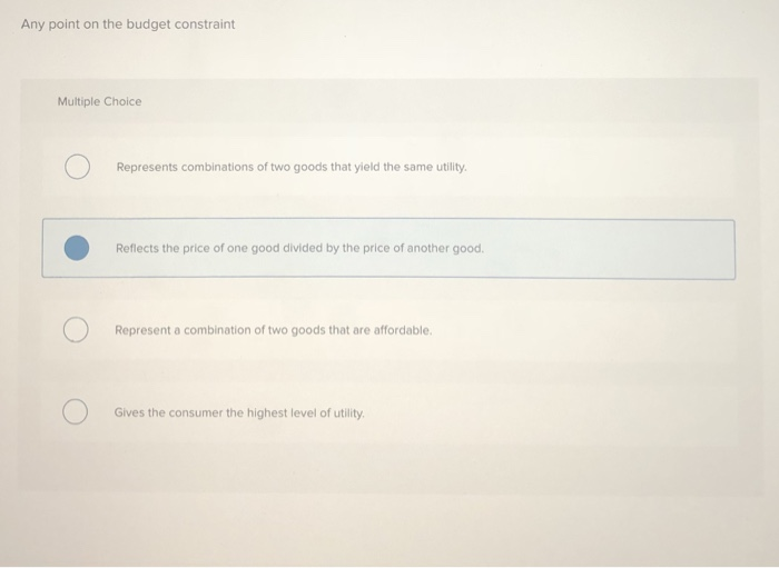 Solved Any point on the budget constraint Multiple Choice | Chegg.com