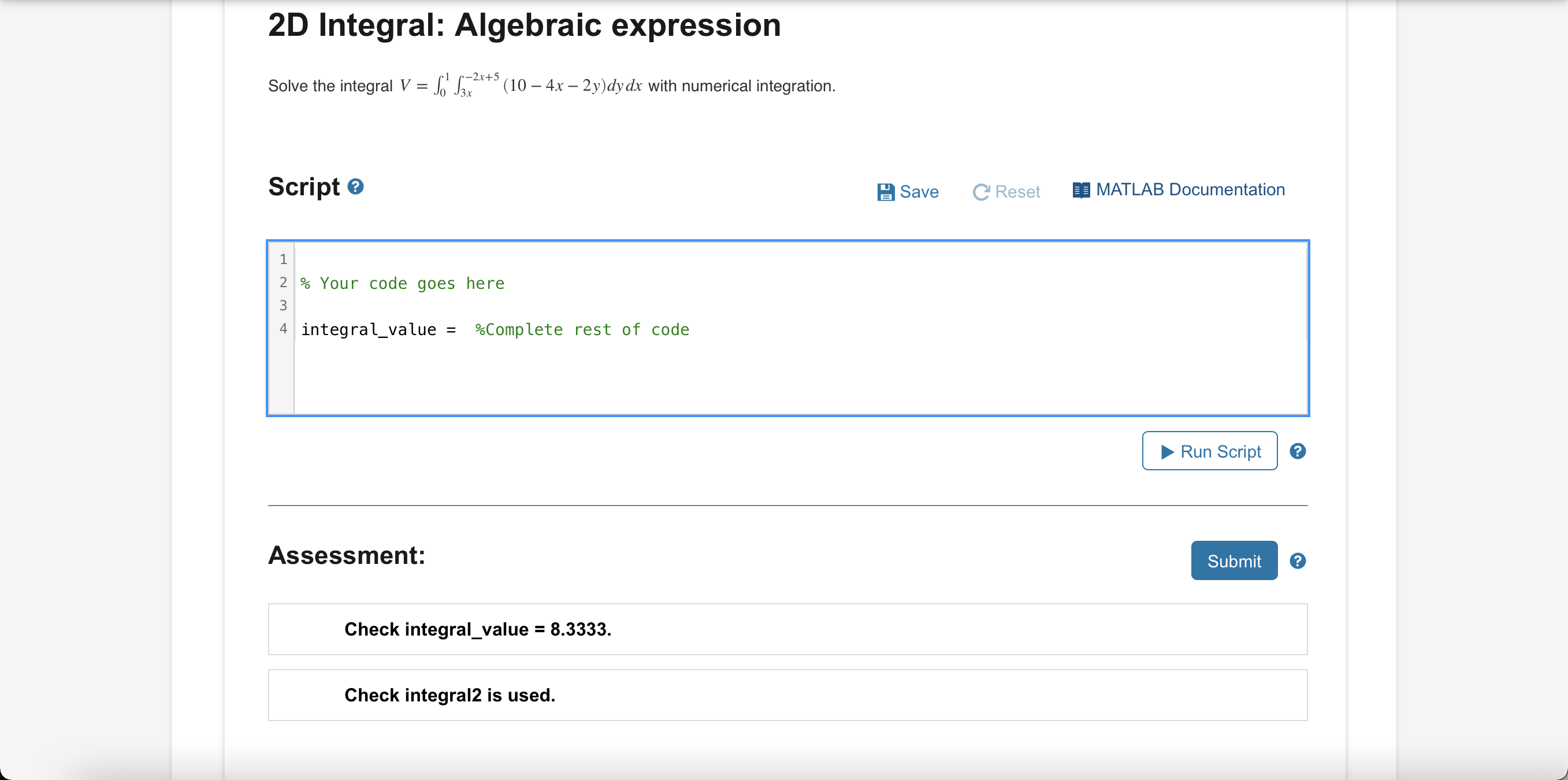 Solved 2D Integral: Algebraic expression Solve the integral | Chegg.com