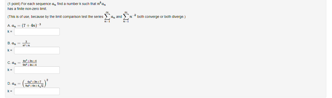Solved (1 point) For each sequence an find a number k such | Chegg.com