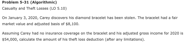 Solved Problem 5-31 (Algorithmic) Casualty and Theft | Chegg.com