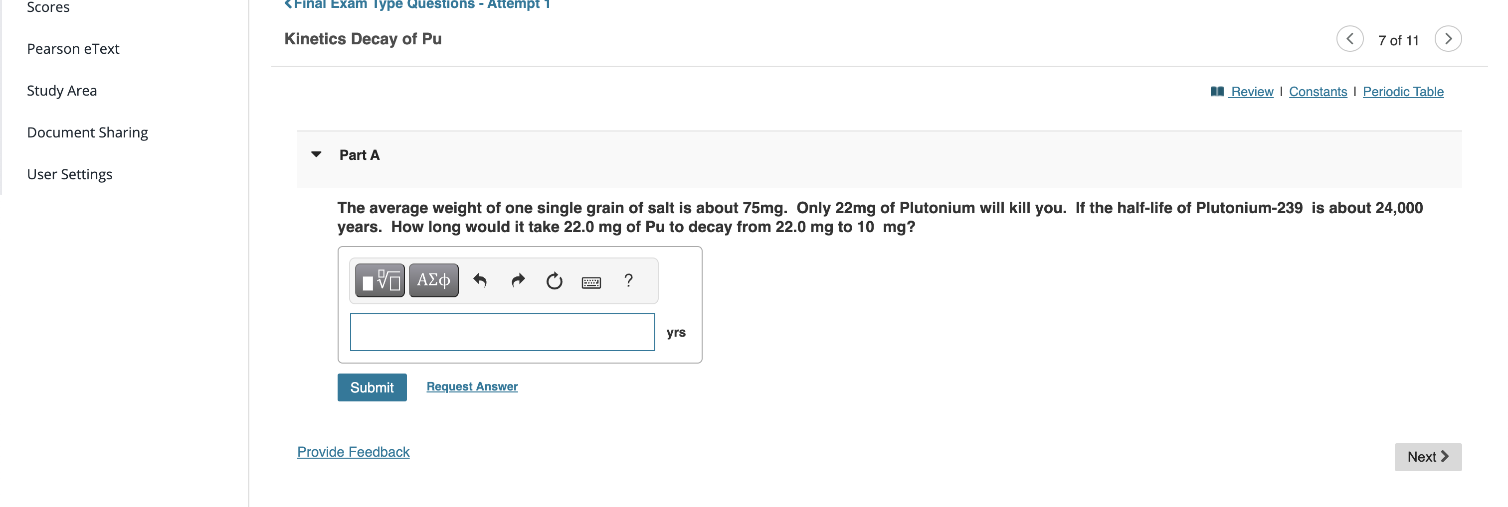 Solved Pearson eText Kinetics Decay of Pu 7 of 11 Study Area | Chegg.com