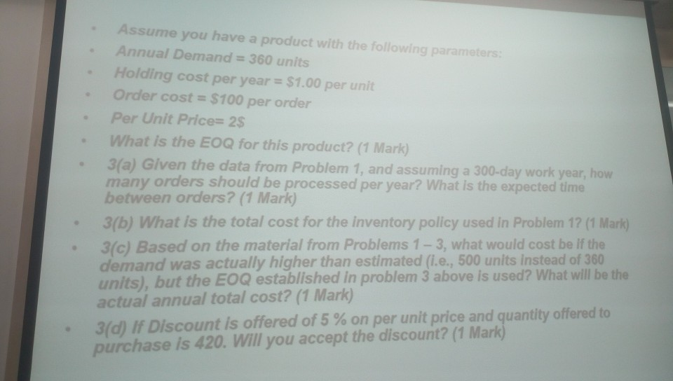 Solved Assume you have a product with the following | Chegg.com