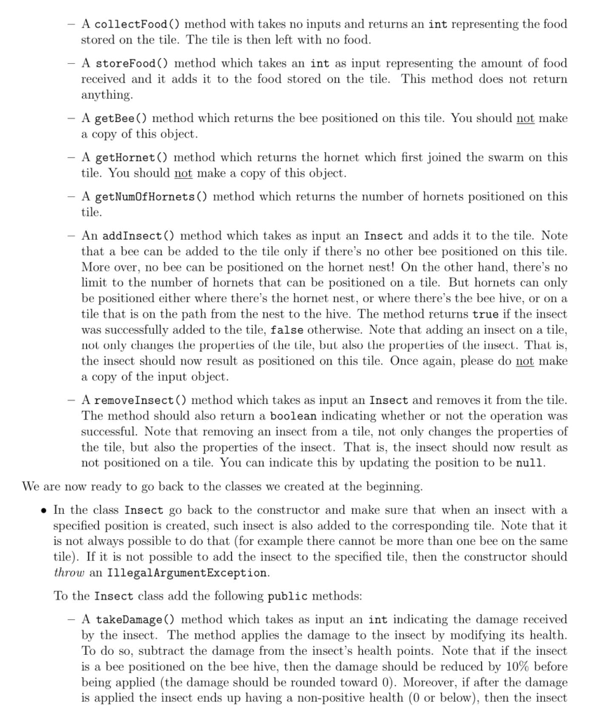 USE JAVA and here is the insect class information And | Chegg.com