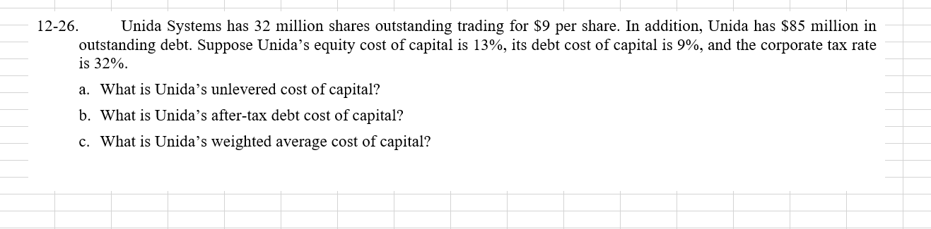 Solved 12-26. Unida Systems has 32 million shares | Chegg.com