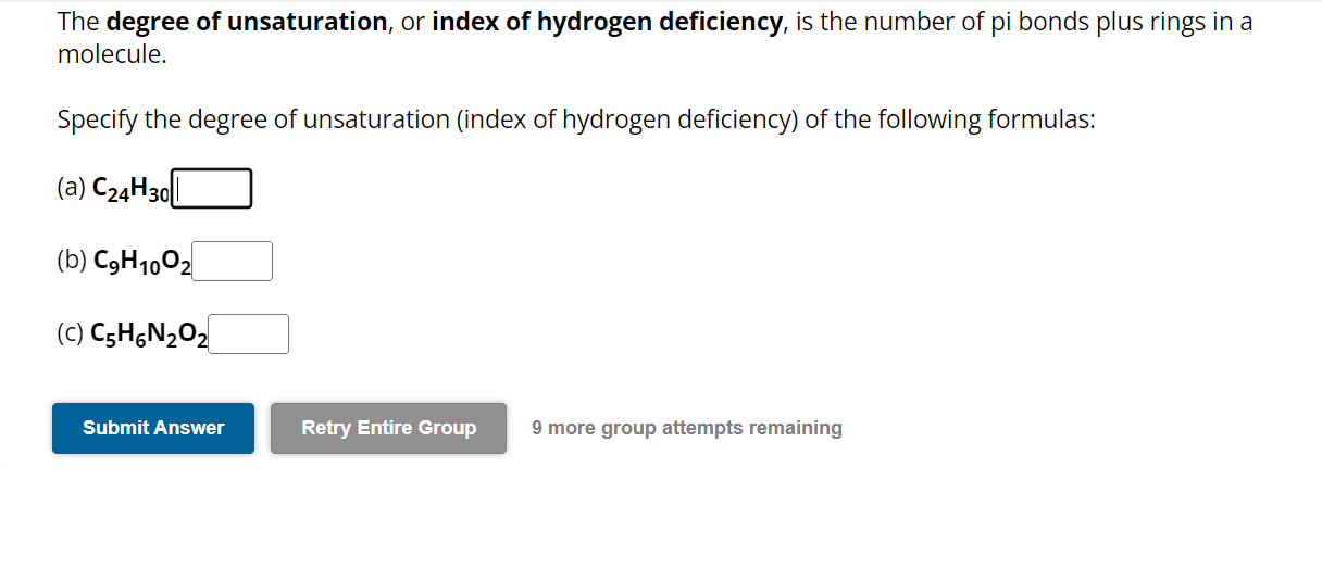Solved The degree of unsaturation, or index of hydrogen | Chegg.com