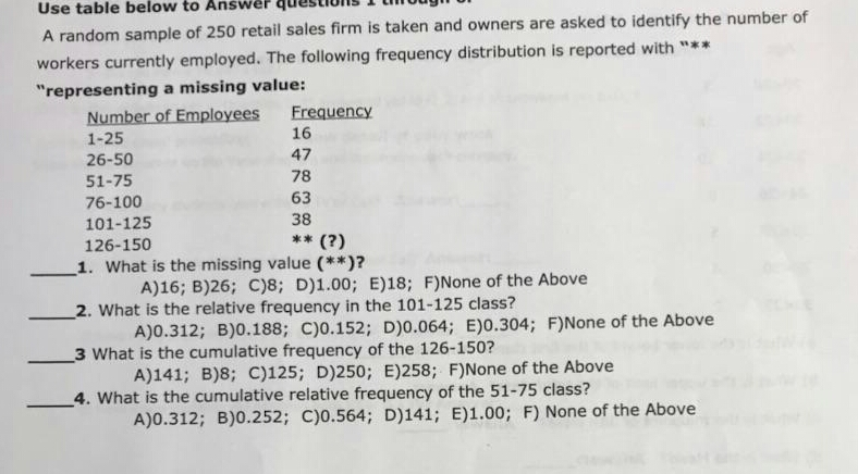 Solved Use table below to Answer questiulnsl uinuy A random | Chegg.com