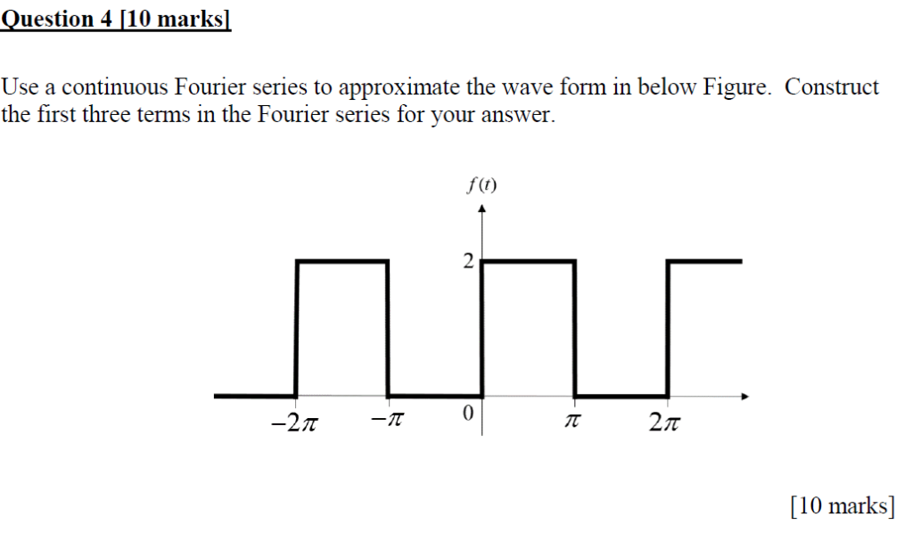 Solved Question 4 [10 marks Use a continuous Fourier series | Chegg.com