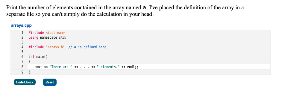 Print the number of elements contained in the array | Chegg.com
