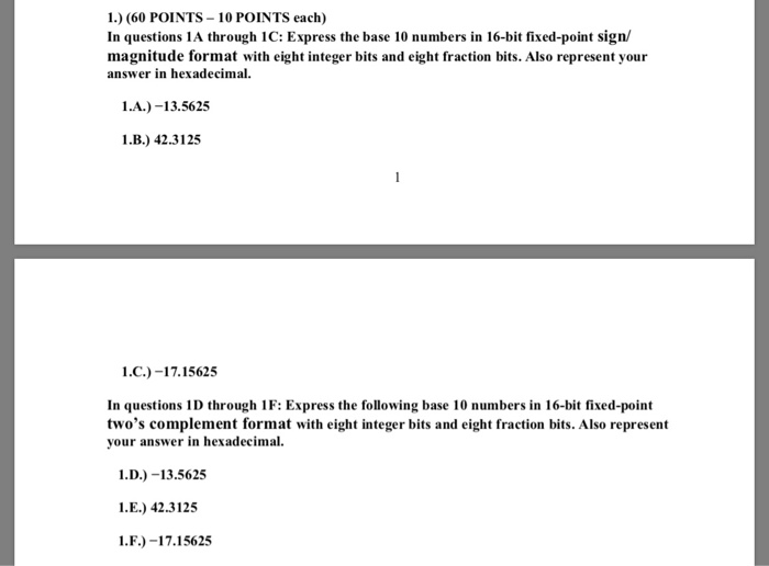 Solved 1.) (60 POINTS 10 POINTS each) In questions 1A | Chegg.com